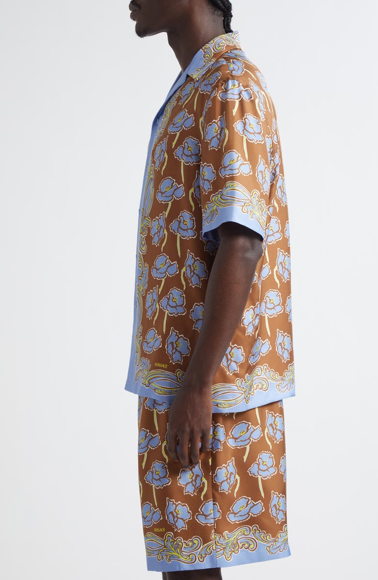 Versace Poppies Print Silk Camp Shirt | Nordstromrack