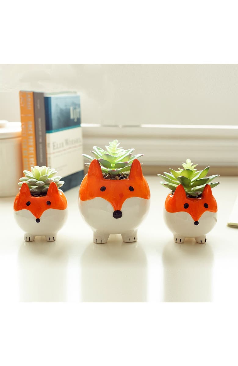 FLORA BUNDA Faux Succulent in 3.5" Small Orange Fox Ceramic Planter ...