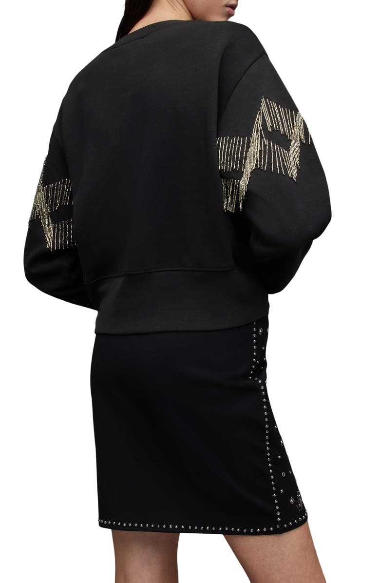 AllSaints Zaniah Beaded Tassel Cotton Blend Sweatshirt | Nordstromrack