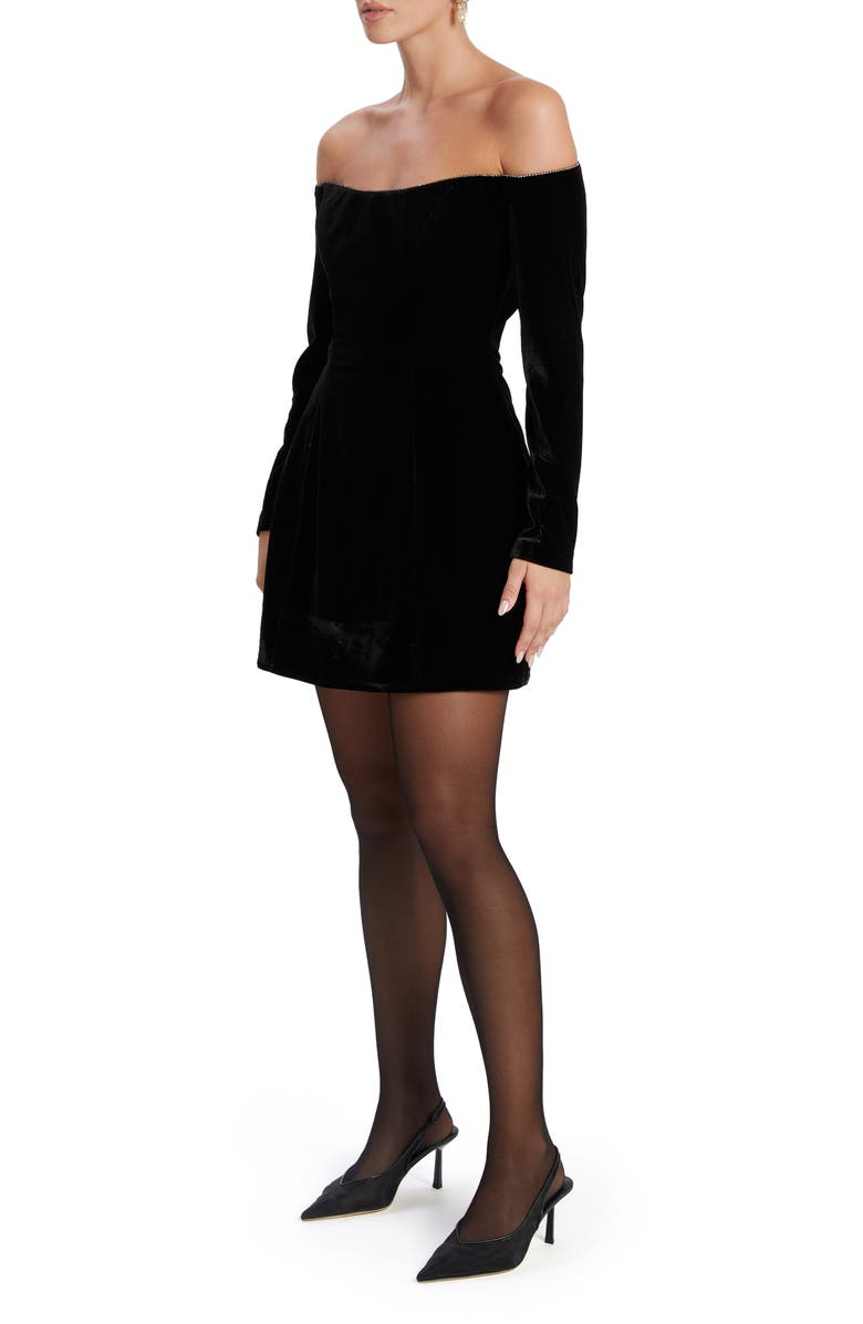 Bardot Nadene Long Sleeve Off the Shoulder Velvet Minidress | Nordstromrack