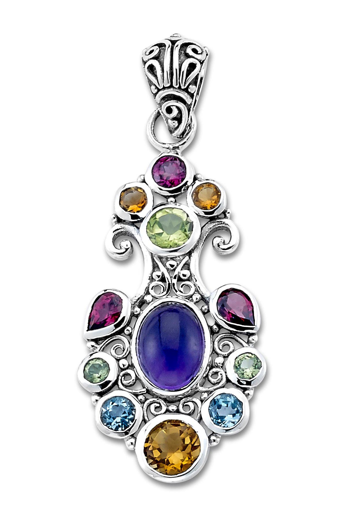 SAMUEL B. Sterling Silver Bezel Set Multi Gemstone Pendant | Nordstromrack