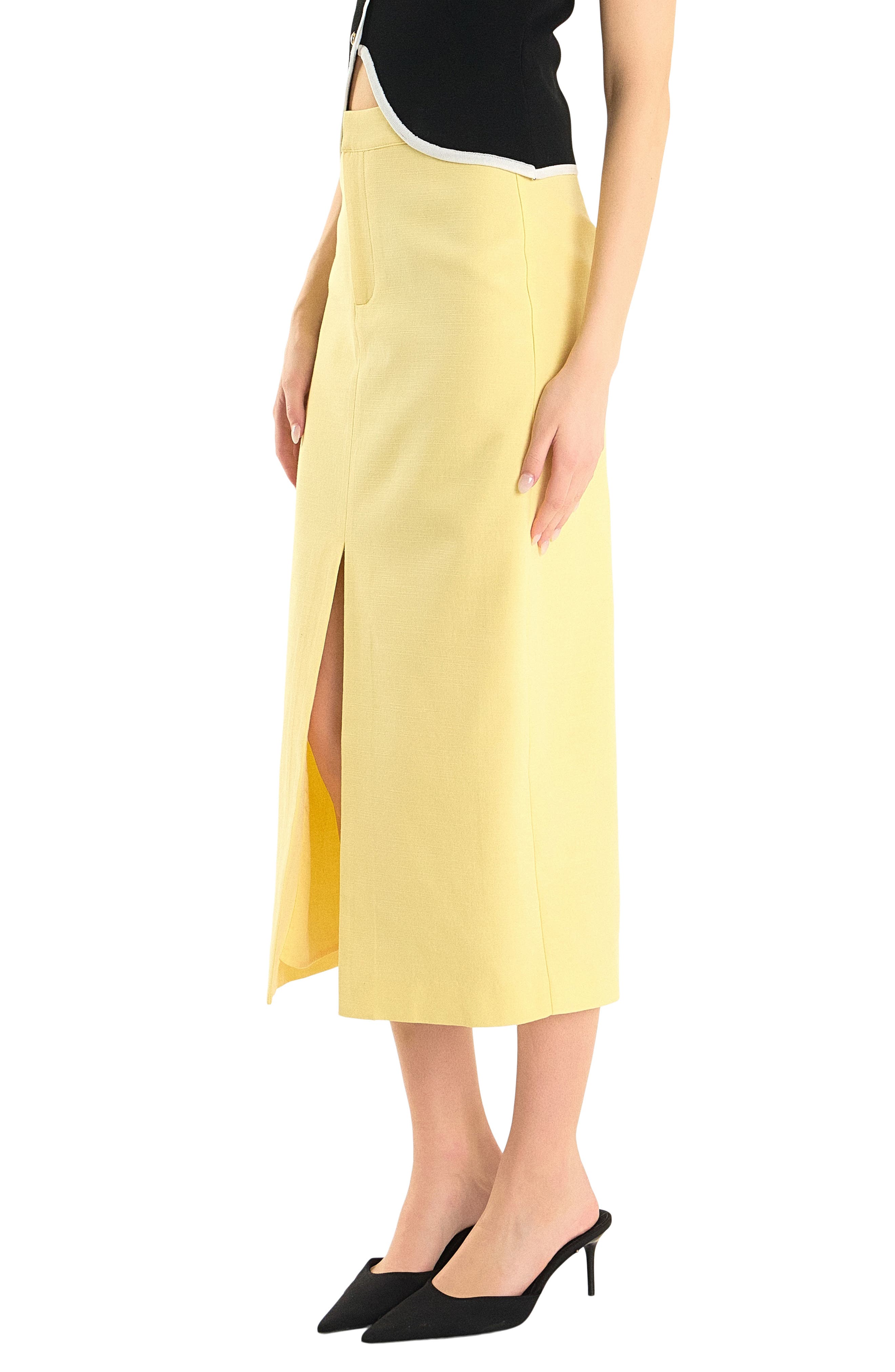 Endless Rose Front Slit Linen Blend Midi Skirt | Nordstromrack