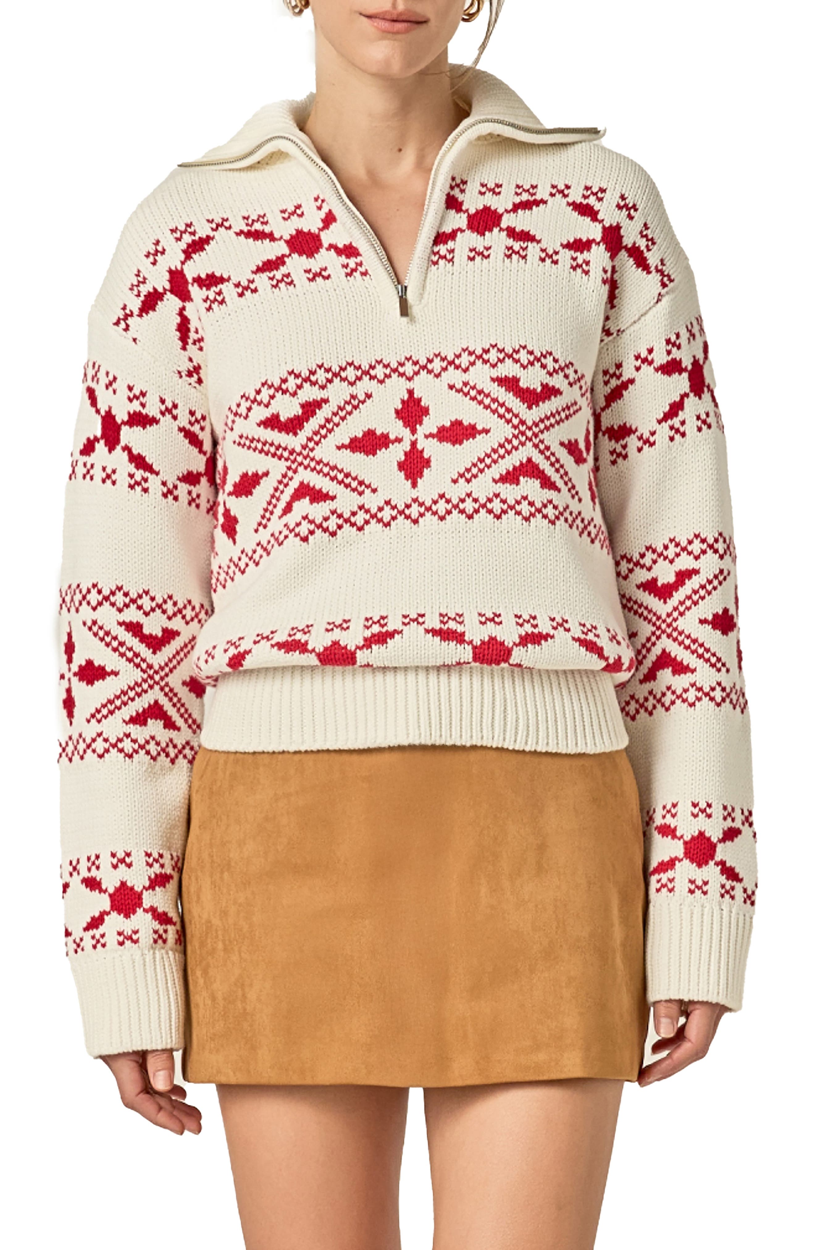 English Factory Patterned Half Zip Sweater | Nordstromrack