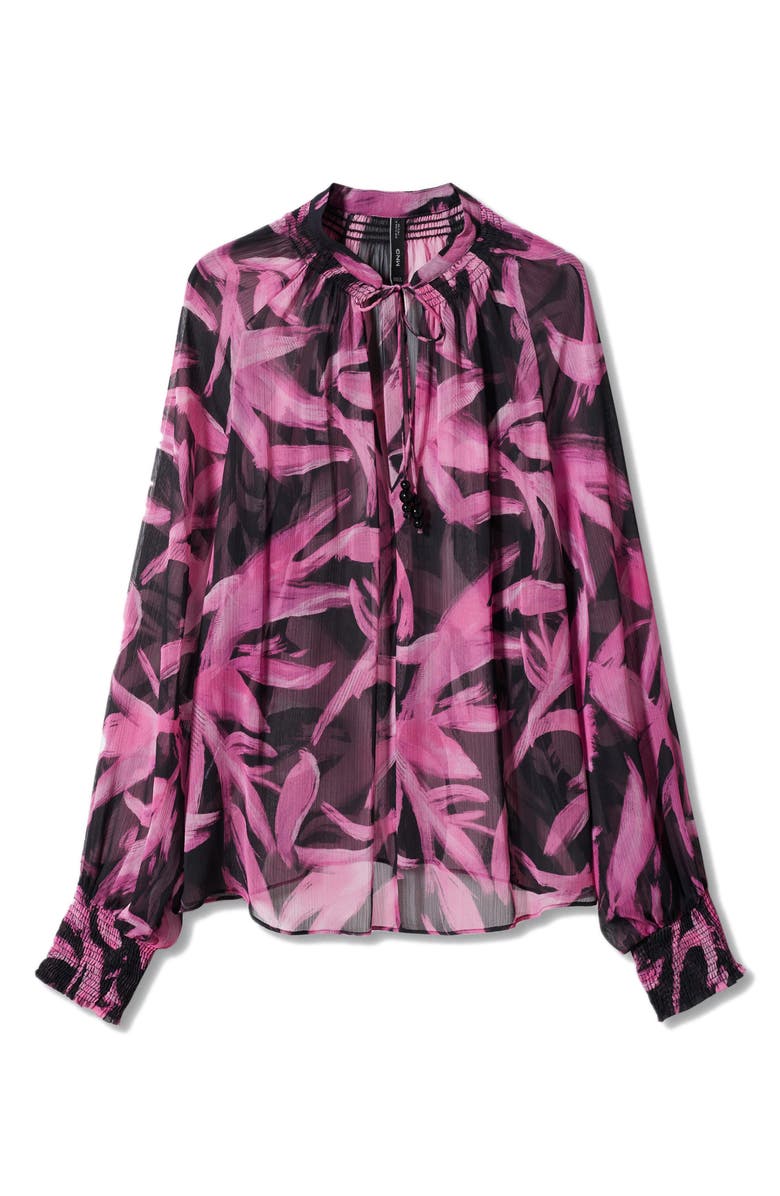 MANGO Botanical Print Sheer Long Sleeve Chiffon Top | Nordstrom