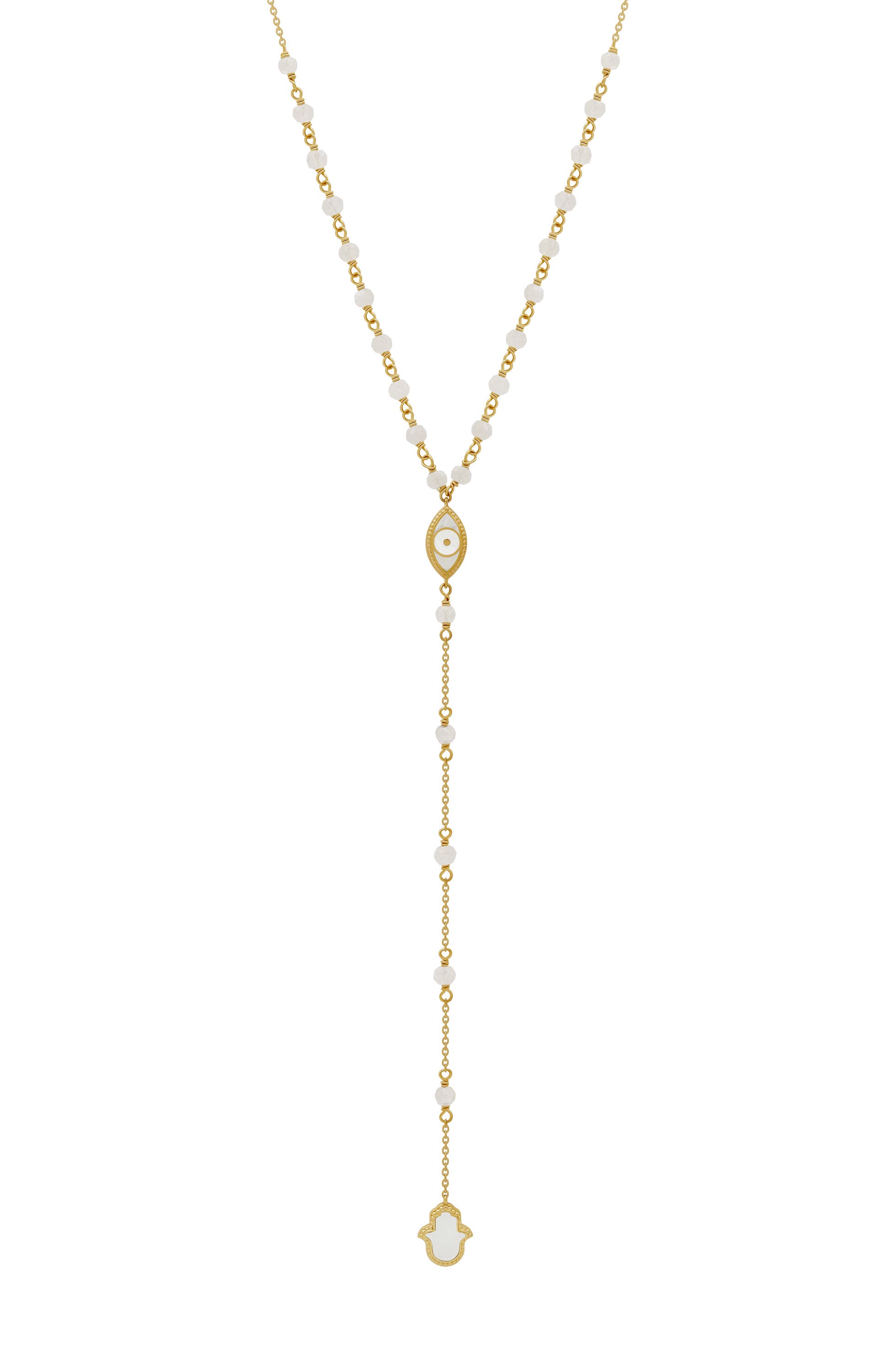 Karma and Luck Fresh Ambition Moonstone Evil Eye & Hamsa Gold Necklace ...