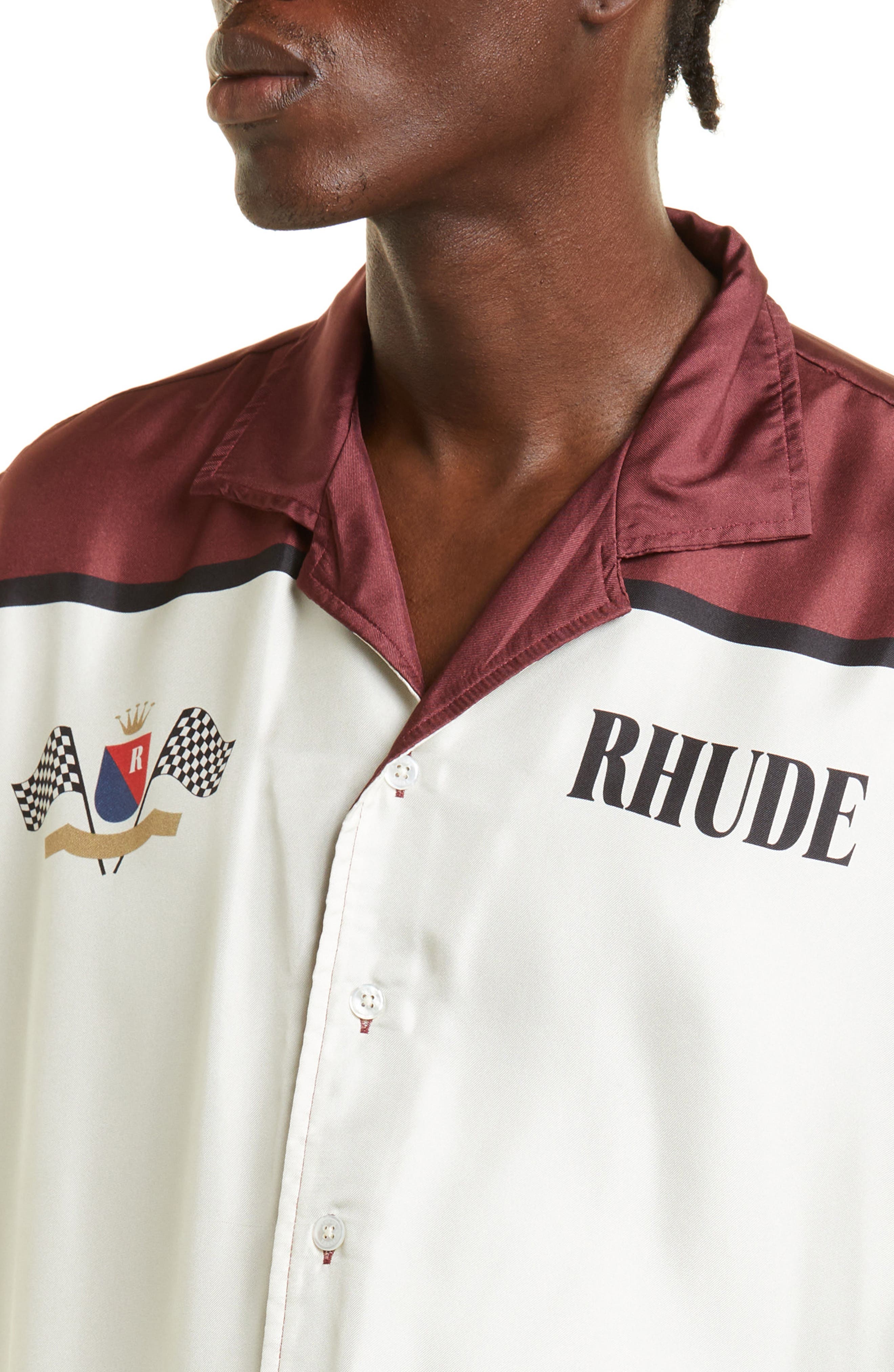 Rhude Racing Team Short Sleeve Silk Camp Shirt | Nordstrom