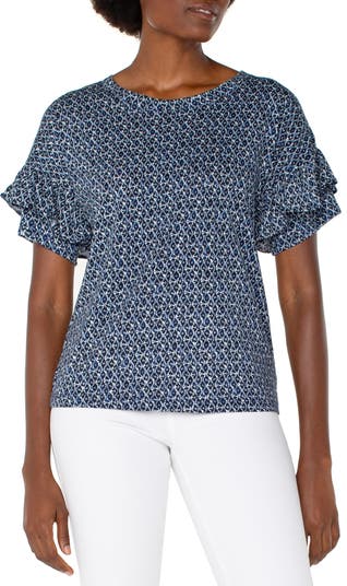 Liverpool Los Angeles Batik Tiered Ruffle Sleeve Jersey Top | Nordstrom