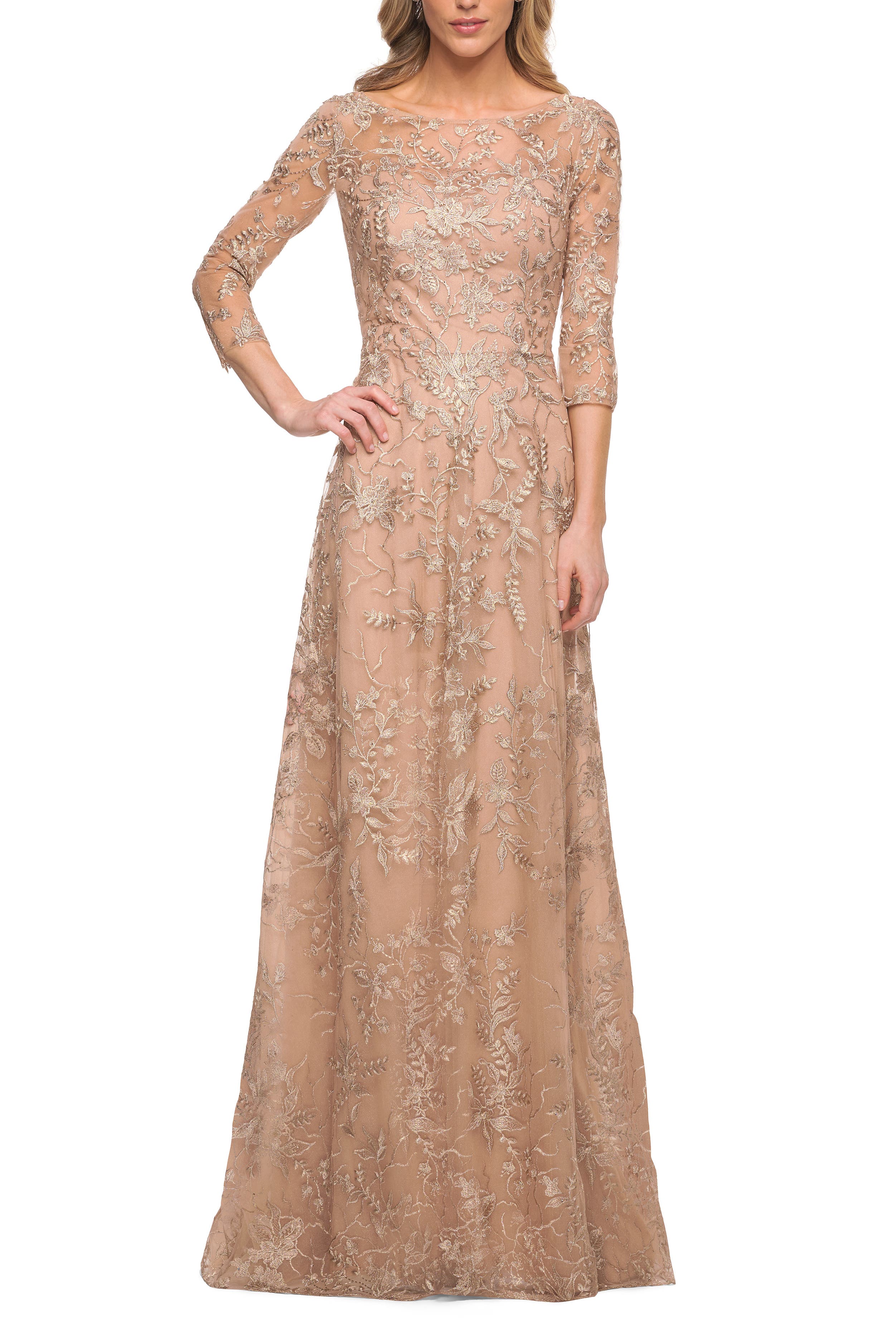 La Femme Mother of the Bride Lace Dress with Three-Quarter Sleeves ...