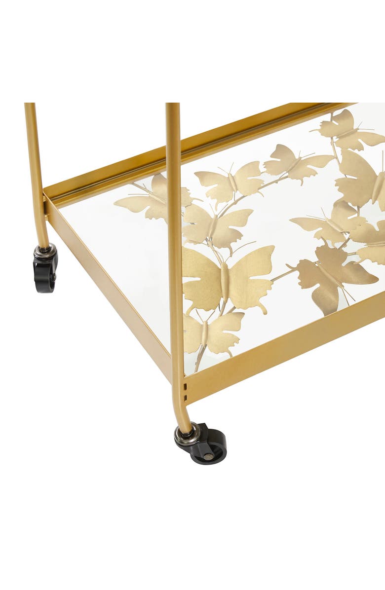 WILLOW ROW Goldtone Metal & Glass 2-Shelf Rolling Bar Cart with Handles ...