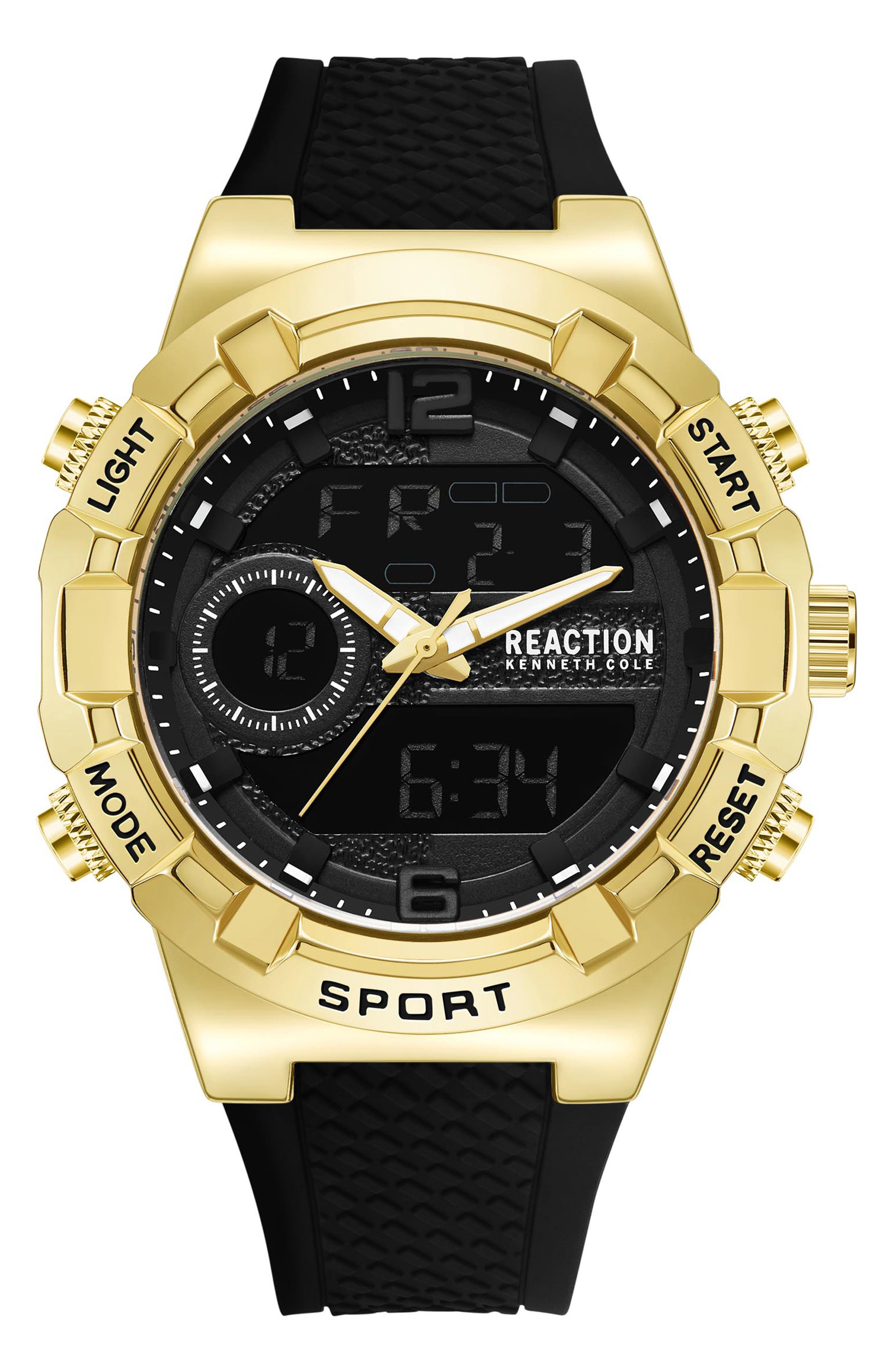 Kenneth Cole Reaction Silicone Strap Analog & Digital Watch, 46mm ...