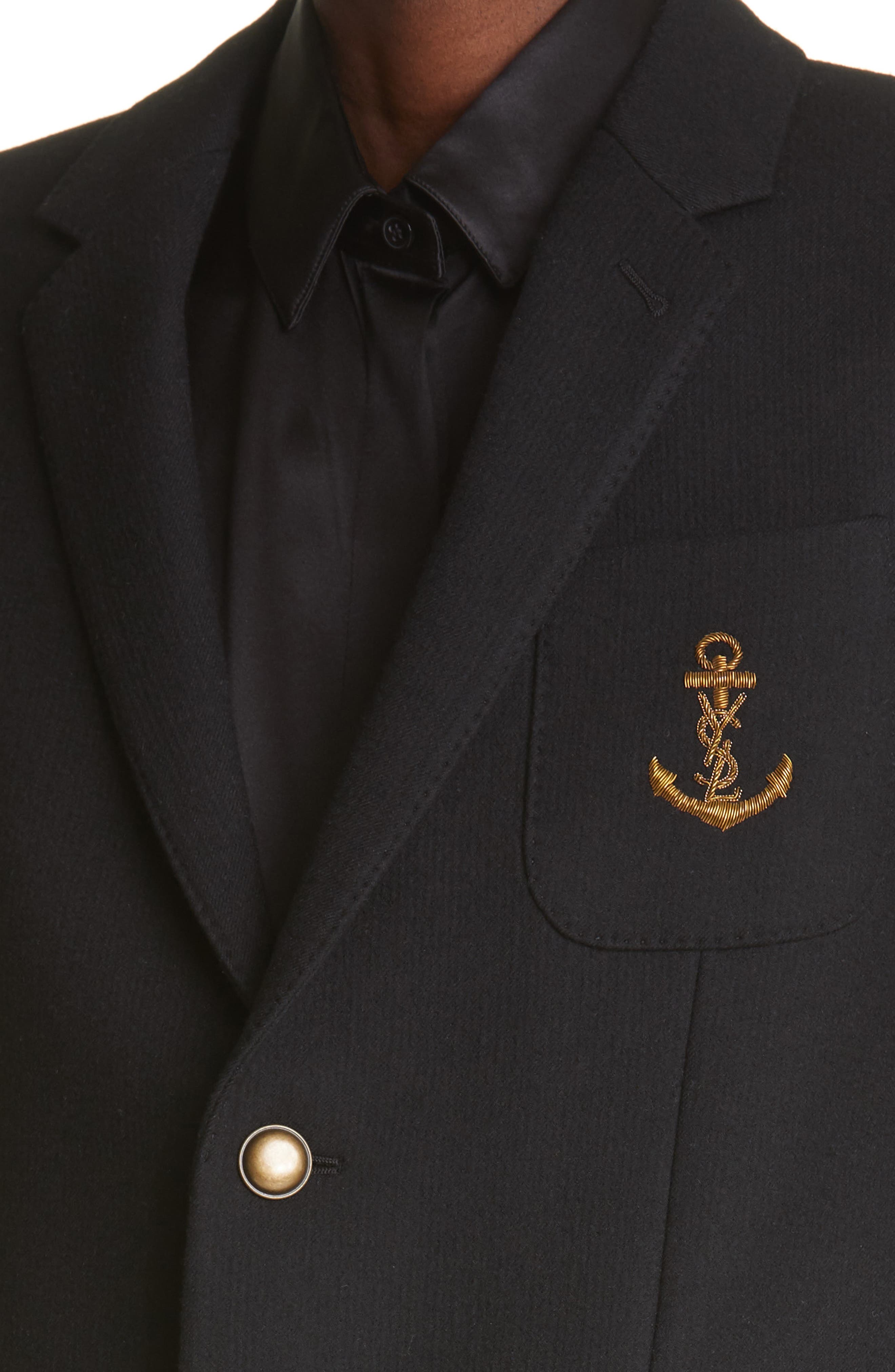Saint Laurent Embroidered YSL Anchor Wool Blazer | Nordstrom