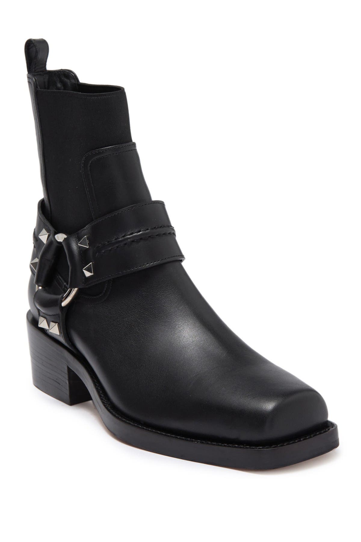 Valentino Garavani Square Toe Rock Stud Buckle Block Heel Bootie ...