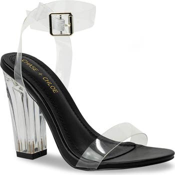 CHASE AND CHLOE Chase & Chloe Clear Block Heel Ankle Strap Sandal ...