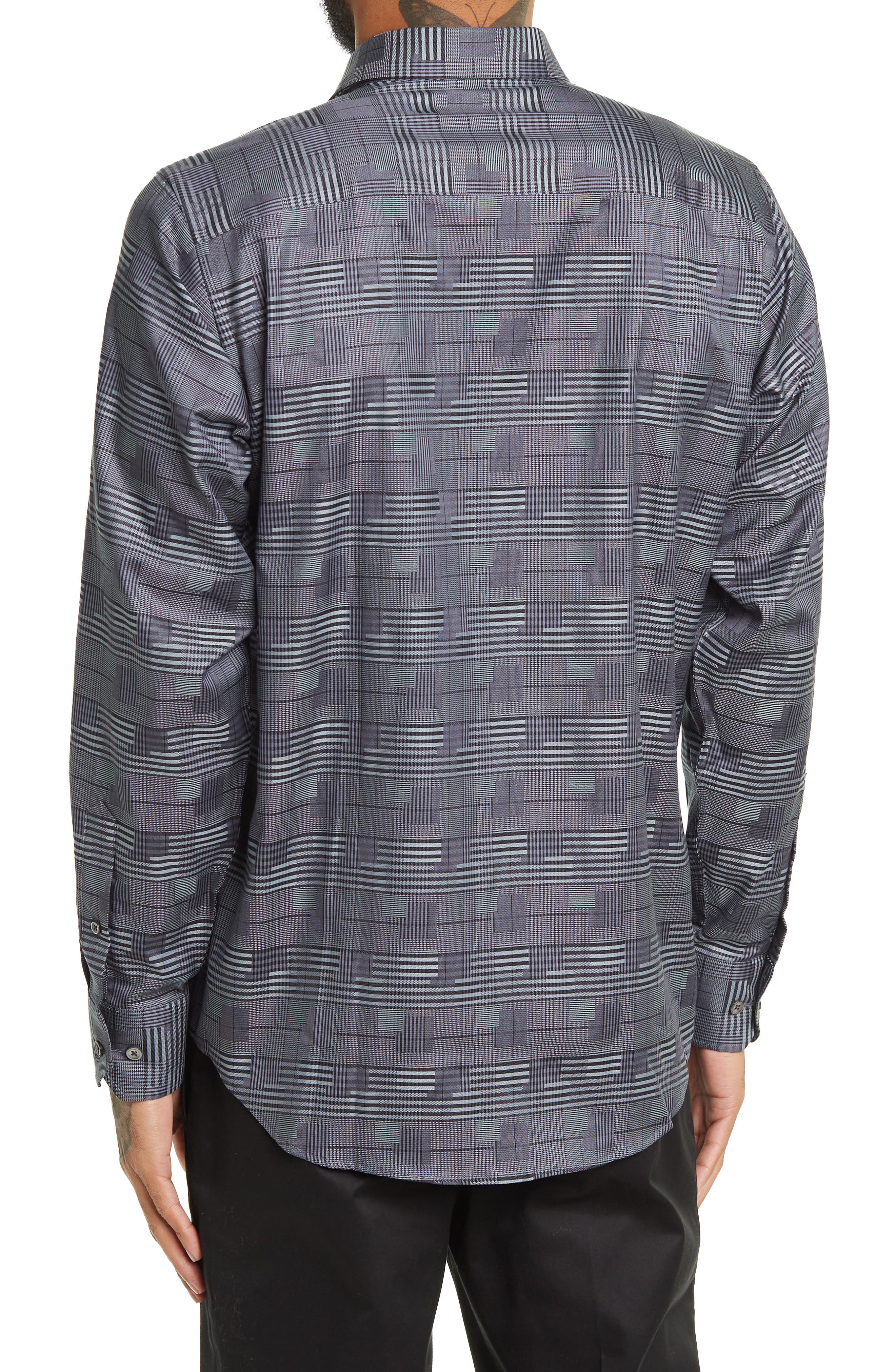 Bugatchi Shaped Fit Woven Check Pattern Button Front Shirt | Nordstromrack