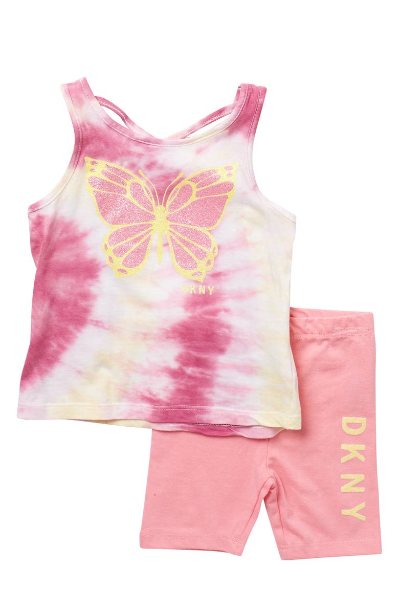 DKNY Glitter Butterfly Tie-Dye Tank Top & Logo Shorts Set | Nordstromrack