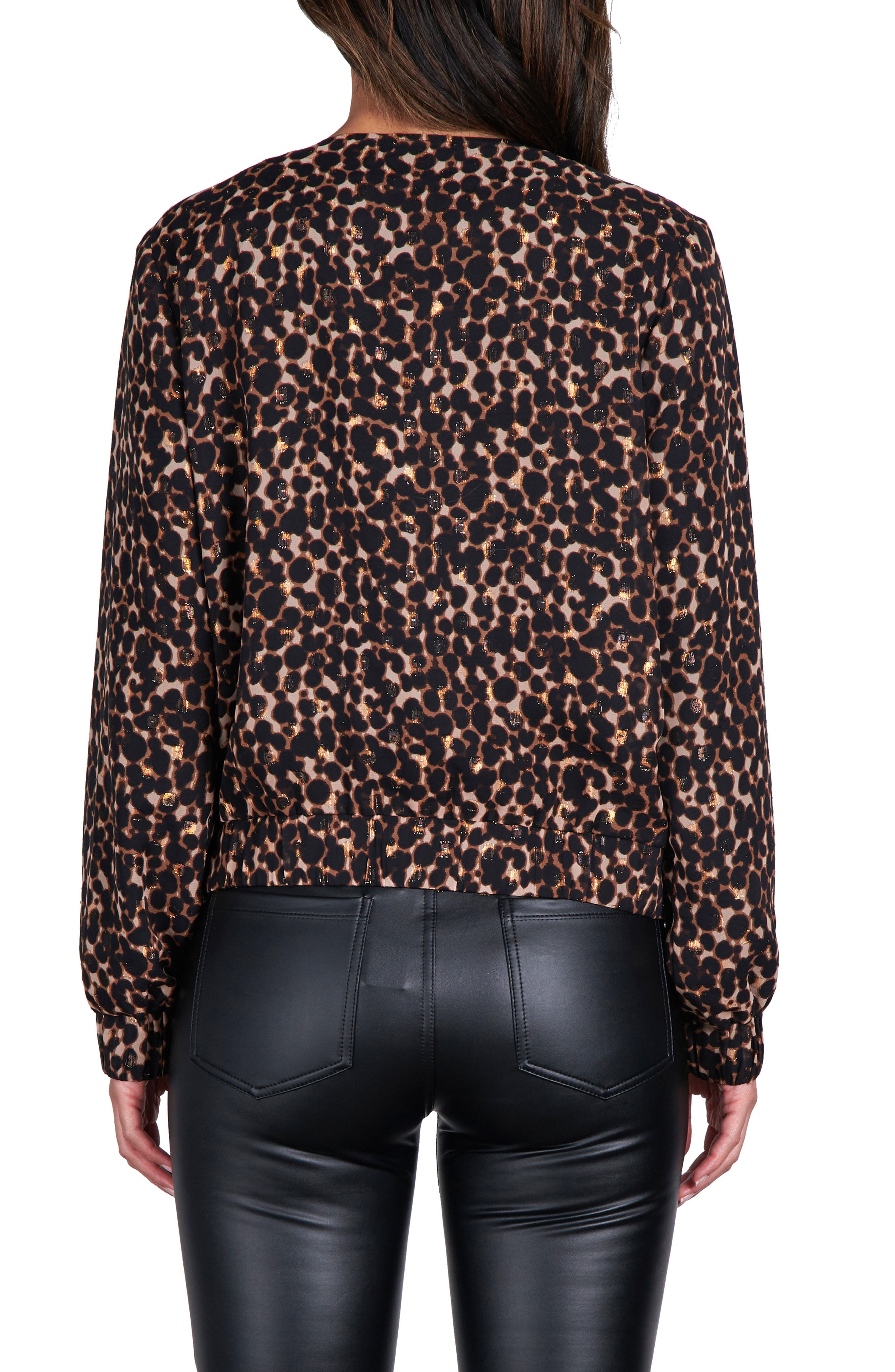 Sanctuary Leopard Print Metallic Dot Soft Bomber Jacket | Nordstromrack