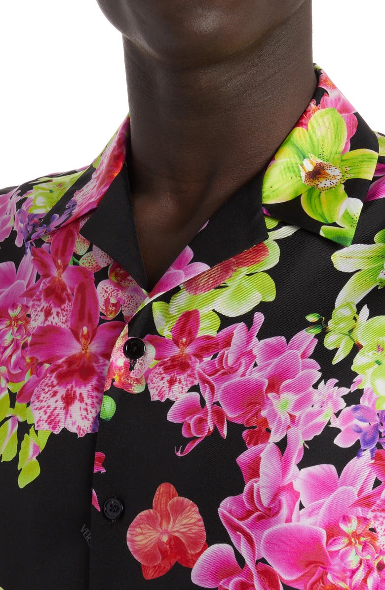 Versace Orchid Print Silk Button-Up Shirt | Nordstrom