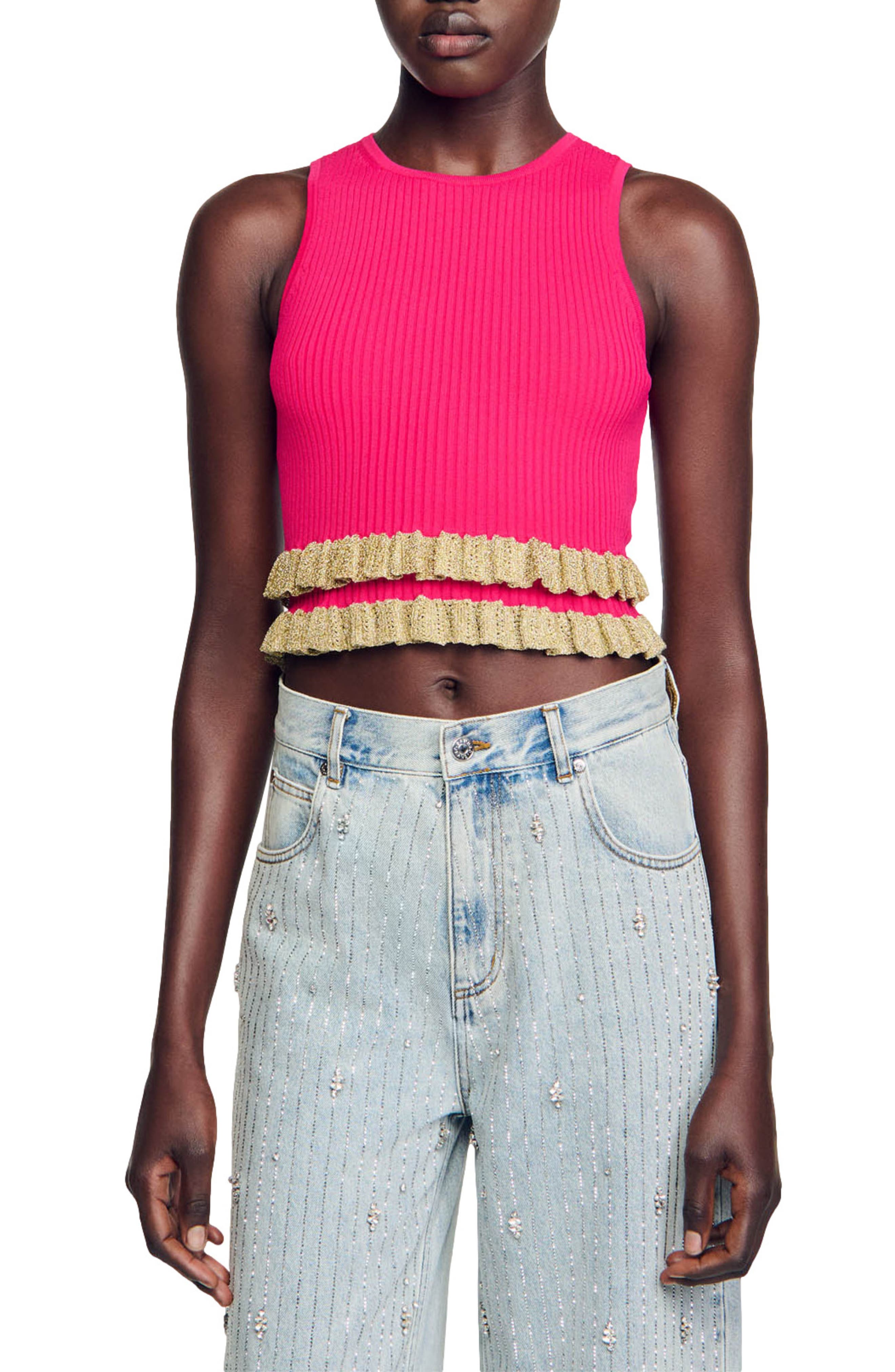 SANDRO Keyal Ruffle Accent Rib Knit Tank | Nordstromrack