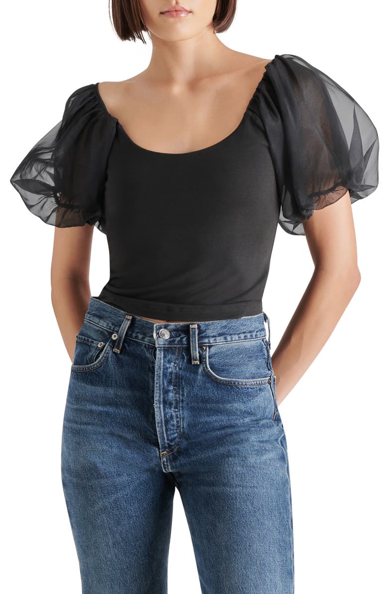 Steve Madden Pamelia Mixed Media Puff Sleeve Top | Nordstromrack