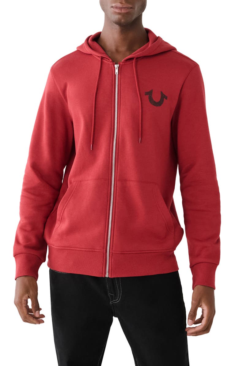 True Religion Textured Logo Zip-Up Hoodie | Nordstromrack
