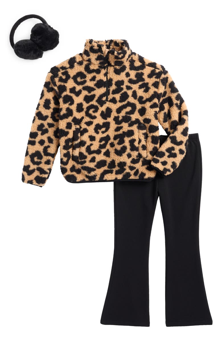 BTWEEN Kids' Faux Fur Half Zip Pullover, Fleece Flare Pants & Ear Muffs ...