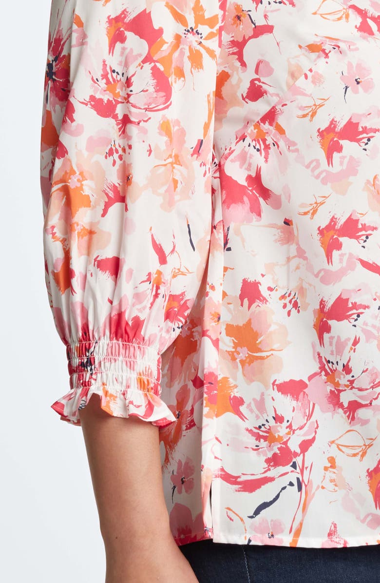 Foxcroft Alexis Floral Smocked Sleeve Cotton Popover Top | Nordstrom