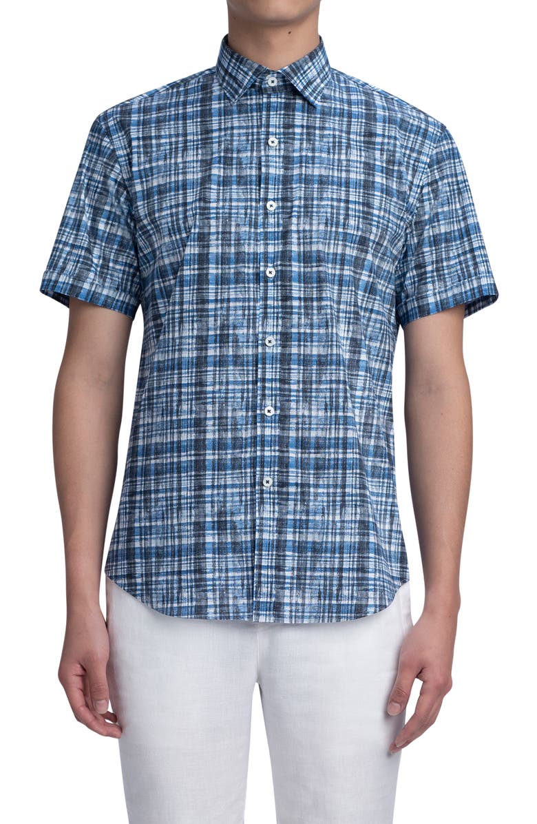 Bugatchi Classic Fit Plaid Short Sleeve Button-Up Shirt | Nordstrom