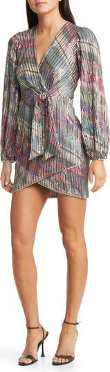 Saylor Debbie Rainbow Crystal Detail Long Sleeve Minidress | Nordstrom