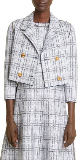 St. John Collection Pixelated Plaid Jacquard Crop Cotton & Wool Jacket ...