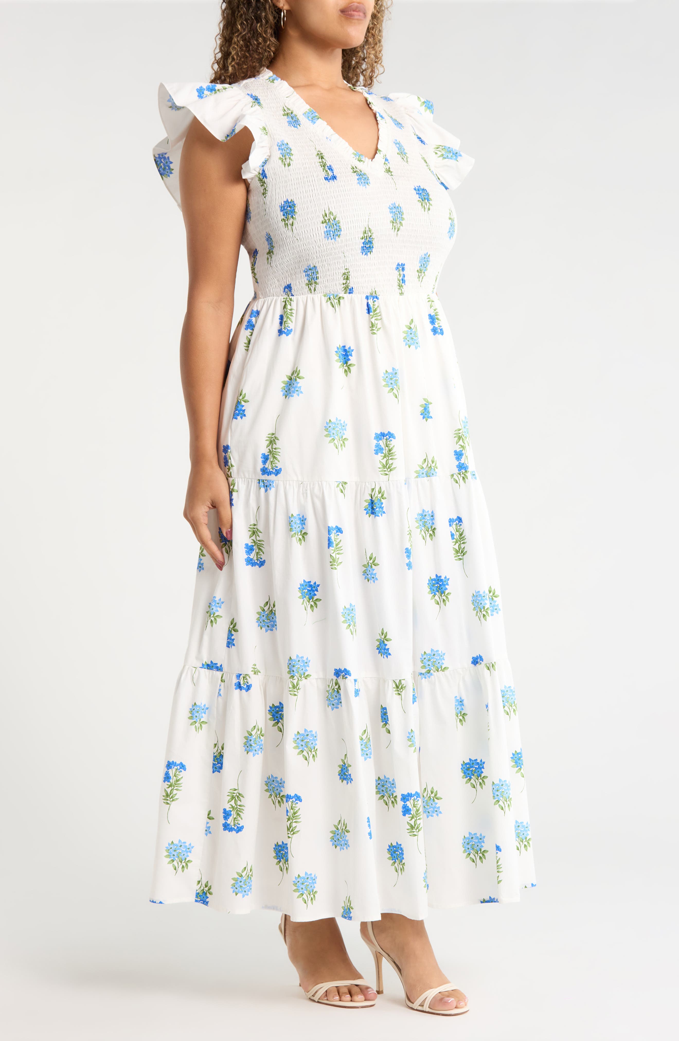 SUGARLIPS Jillian Floral Sunfire Tiered Midi Dress | Nordstrom