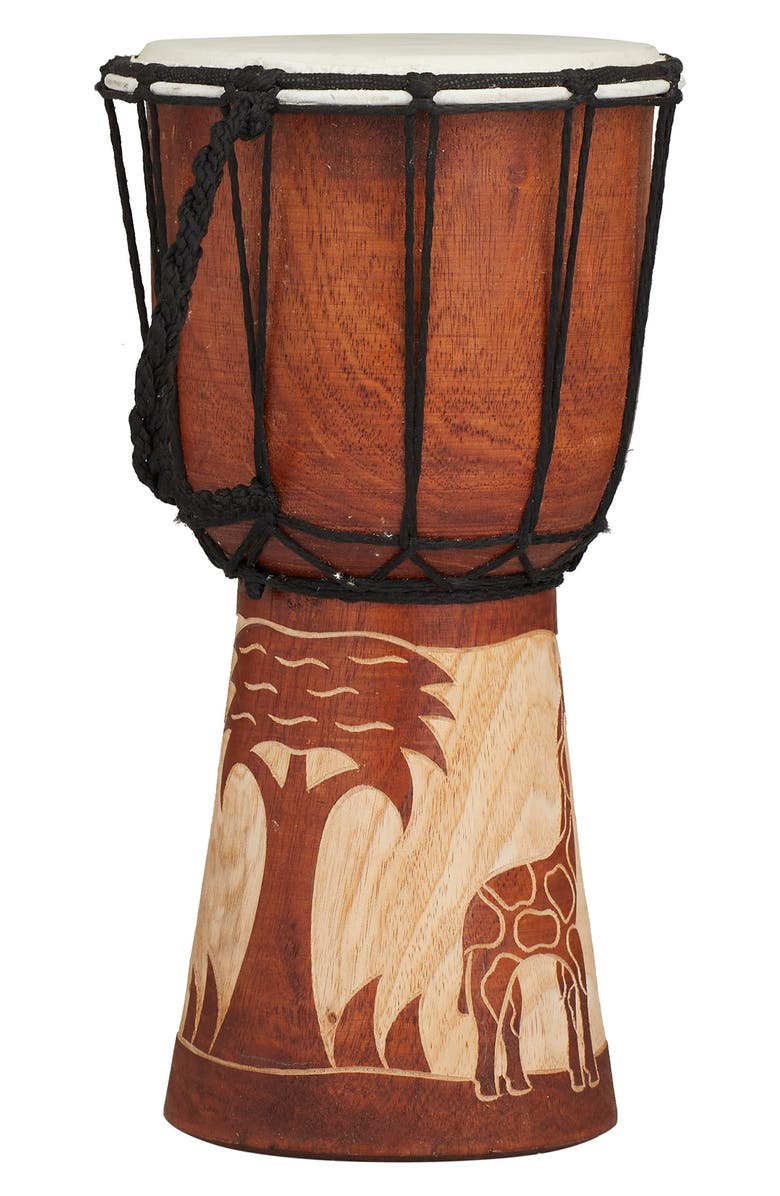 GINGER BIRCH STUDIO Brown Wood Handmade Djembe Drum Sculpture with Rope ...