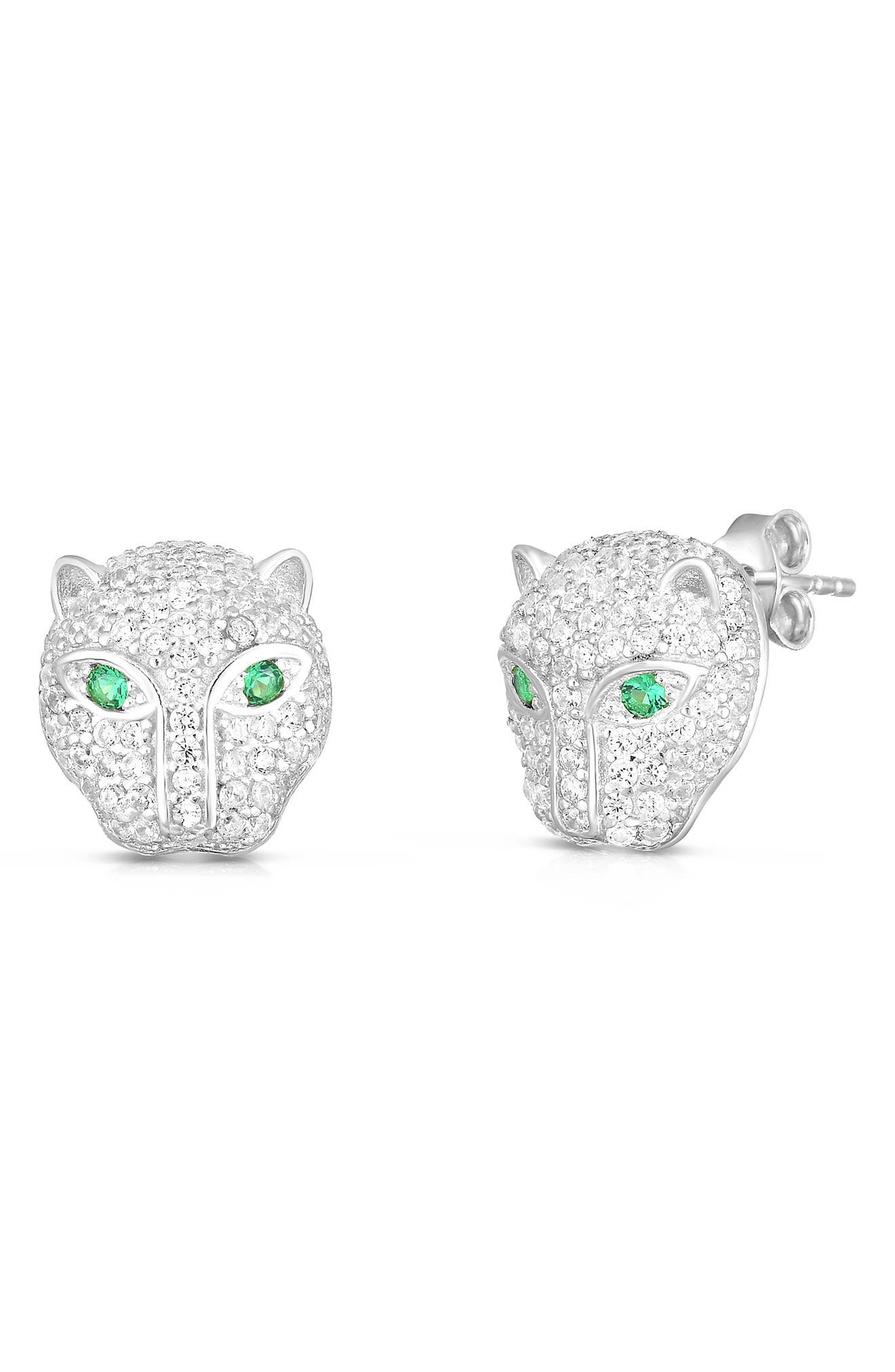 SPHERA MILANO Sterling Silver CZ Panther Stud Earrings | Nordstromrack