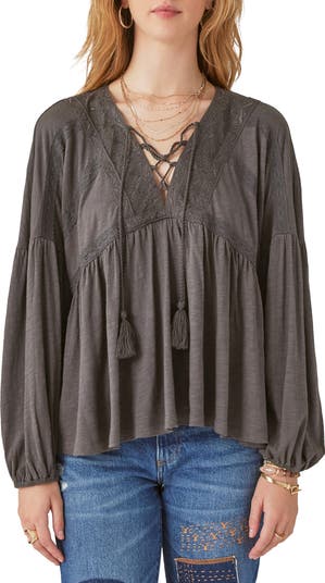 Lucky Brand Lace-Up Trim Peasant Top | Nordstrom