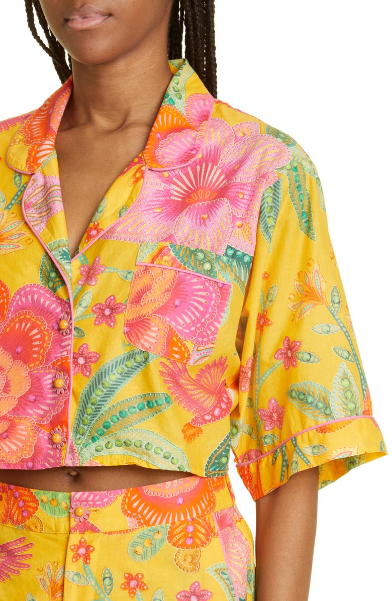 FARM Rio Macaw Bloom Crop Cotton Shirt | Nordstromrack