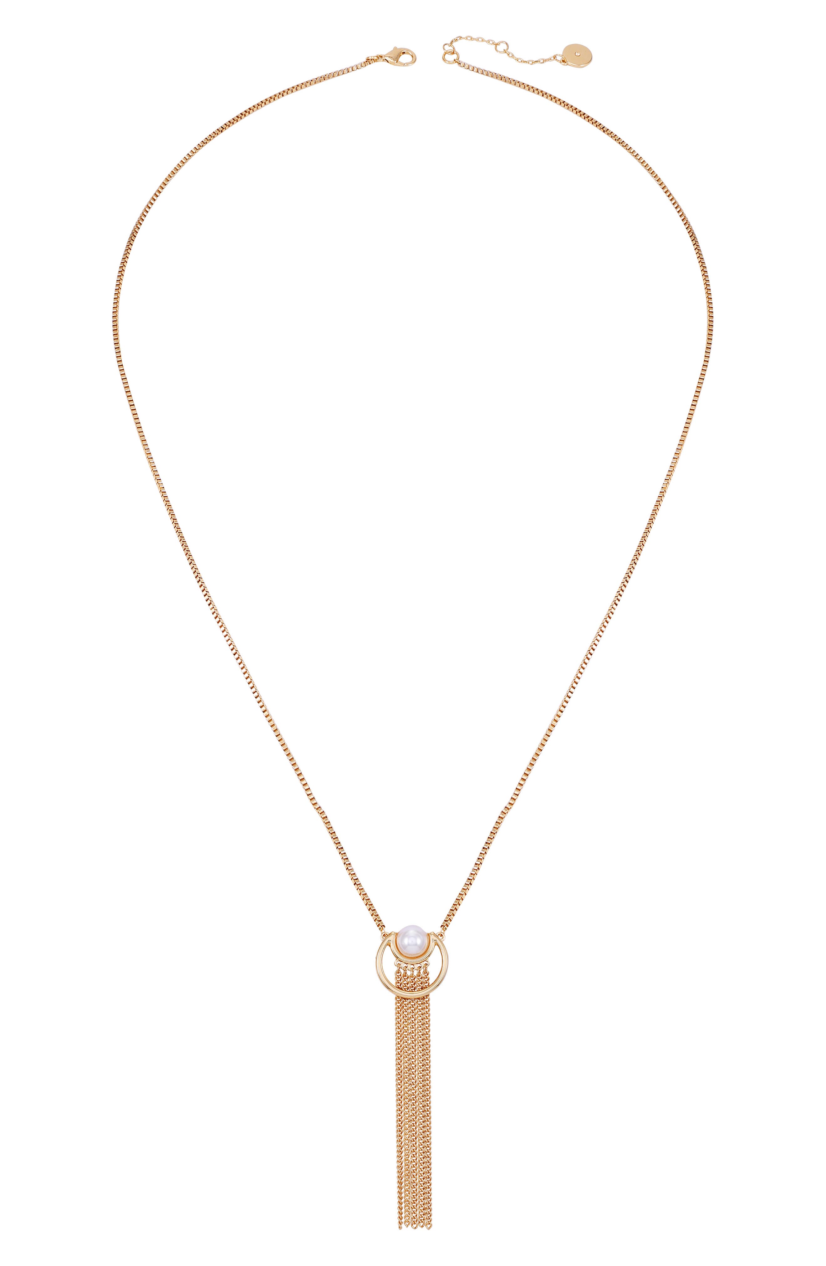 Vince Camuto Imitation Pearl Chain Tassel Pendant Necklace | Nordstromrack