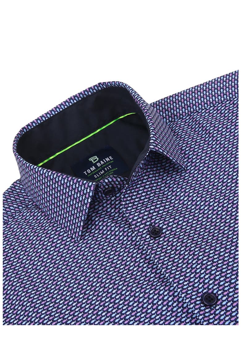TOM BAINE Fish Print Long Sleeve Slim Fit 4-Way Stretch Shirt (Men ...