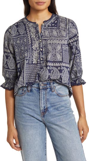 Wit & Wisdom Paisley Patchwork Button Front Top | Nordstrom