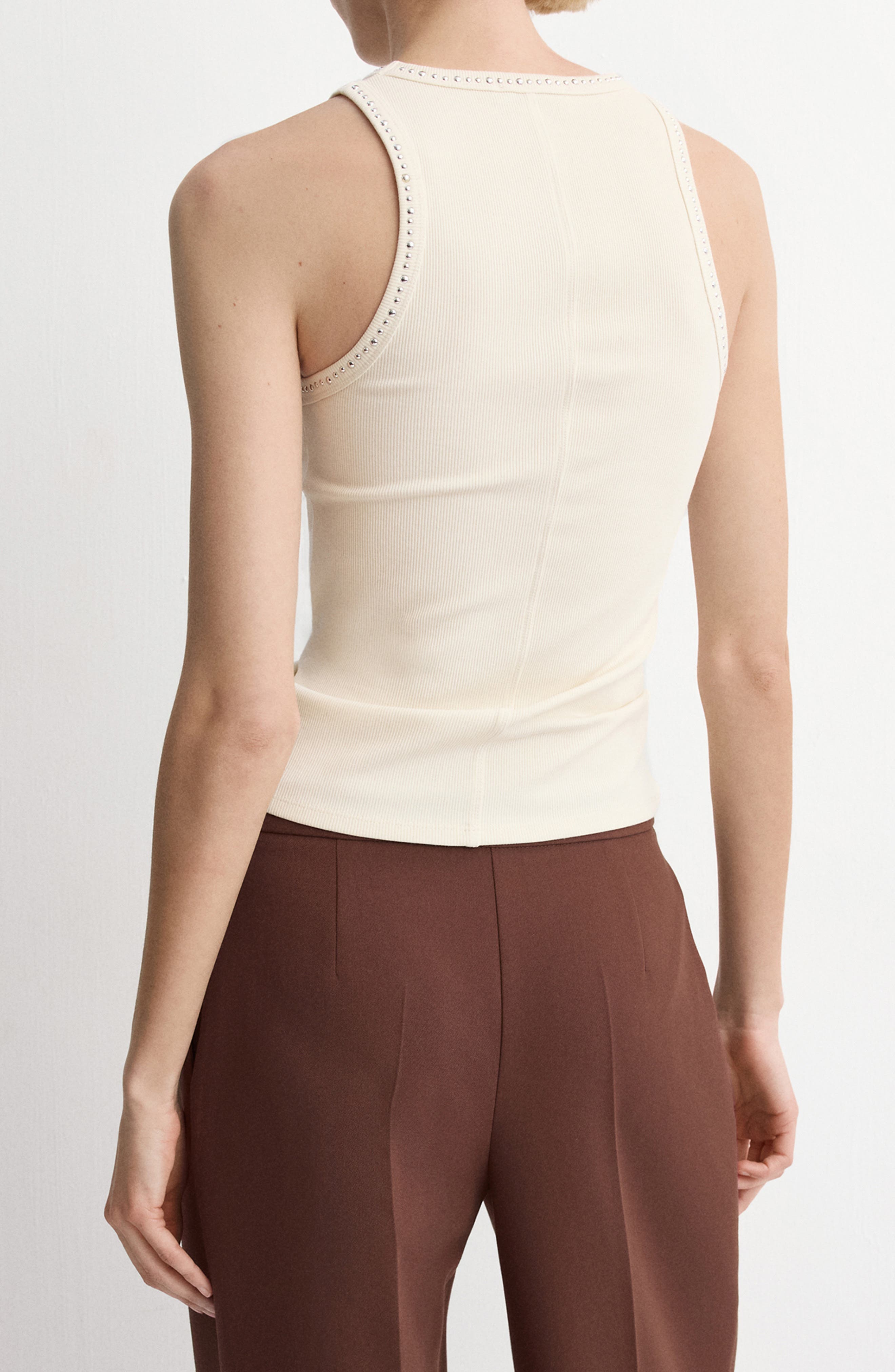 MANGO Stud Trim Crewneck Rib Tank | Nordstrom