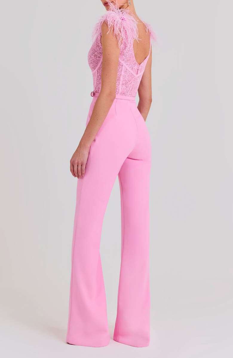 NADINE MERABI Ostrich Feather Lace Bodice Belted Jumpsuit | Nordstromrack