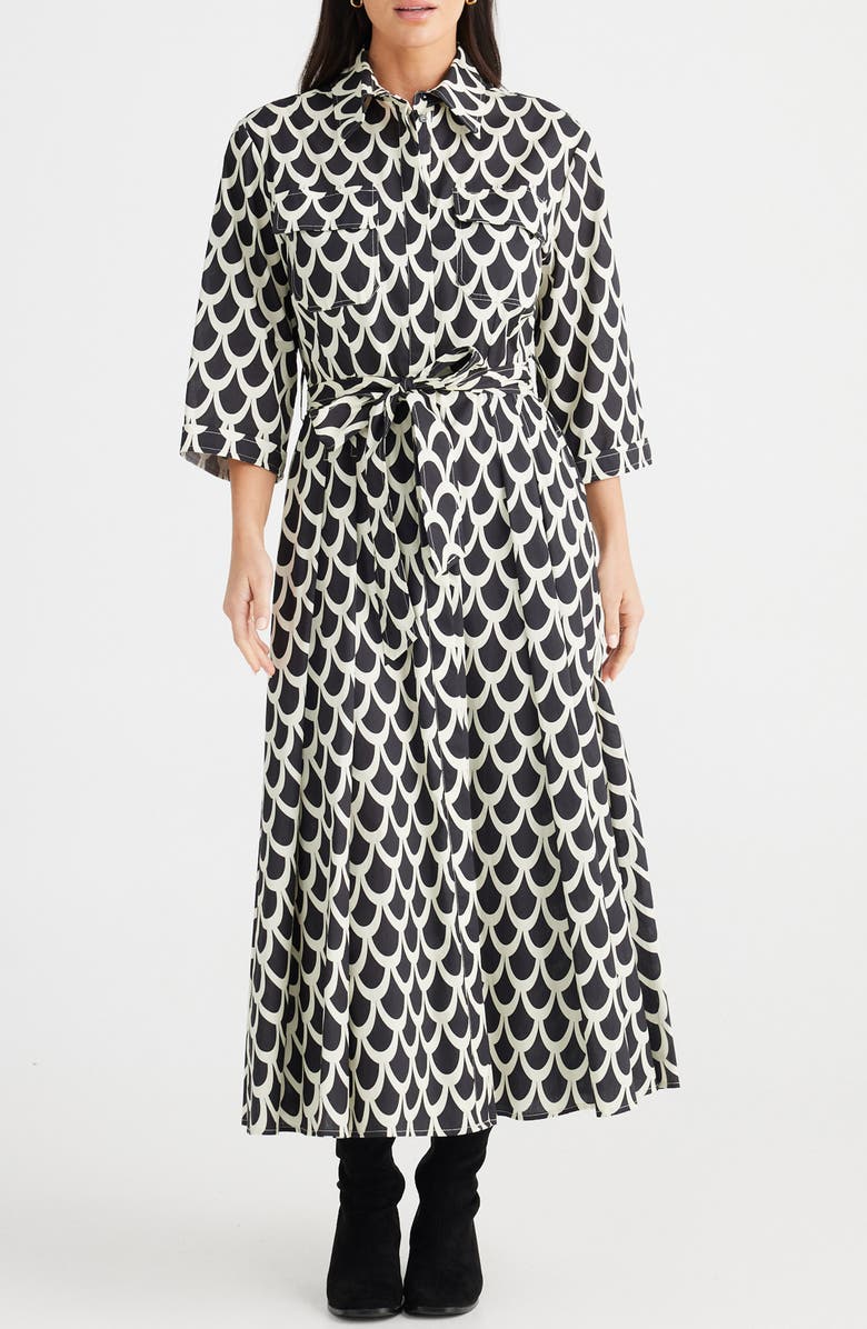 Brave+True Rossellini Scallop Print Pleated Cotton Shirtdress ...