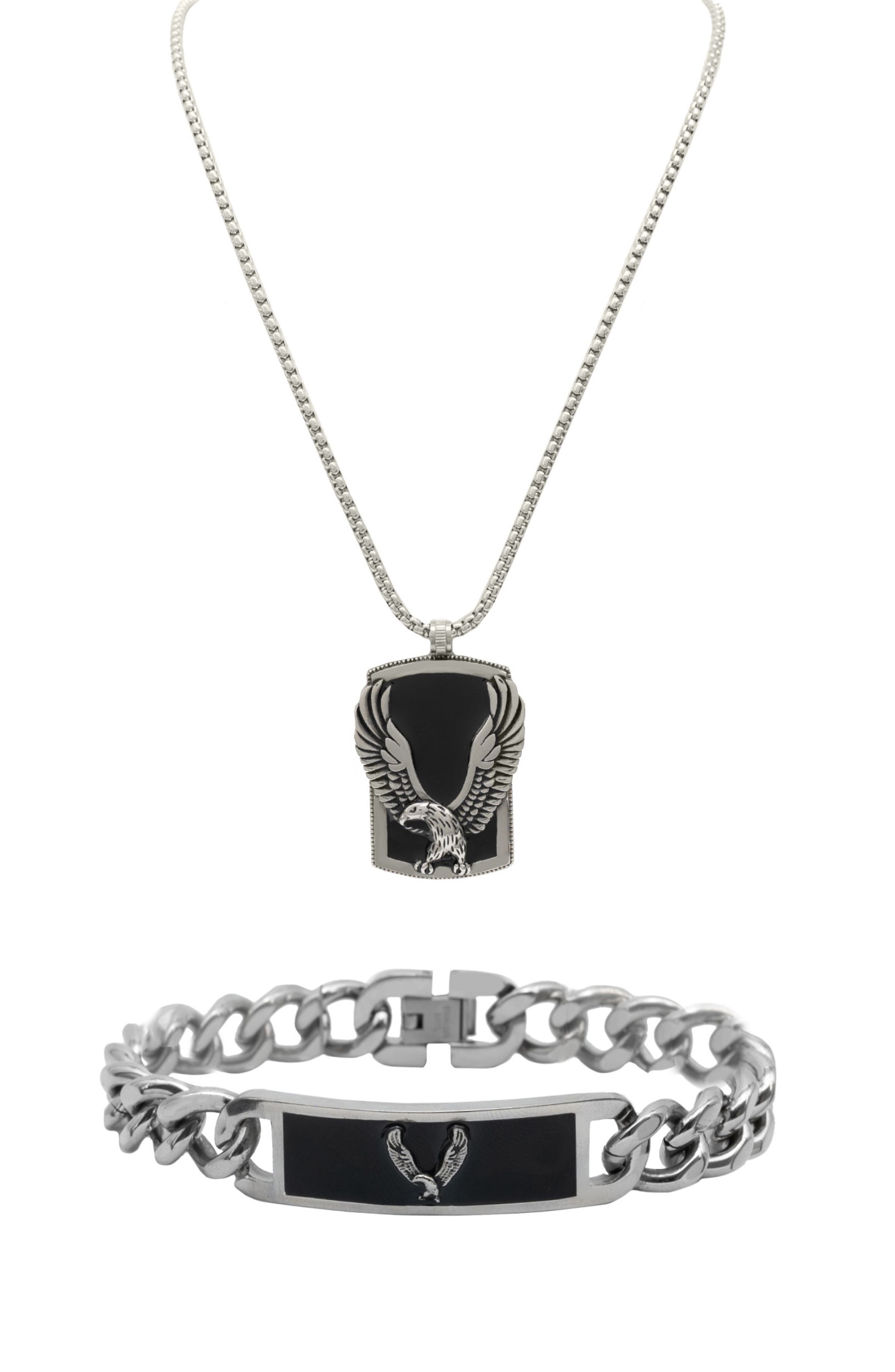 AMERICAN EXCHANGE 2-Piece Stainless Steel Eagle Pendant Necklace ...