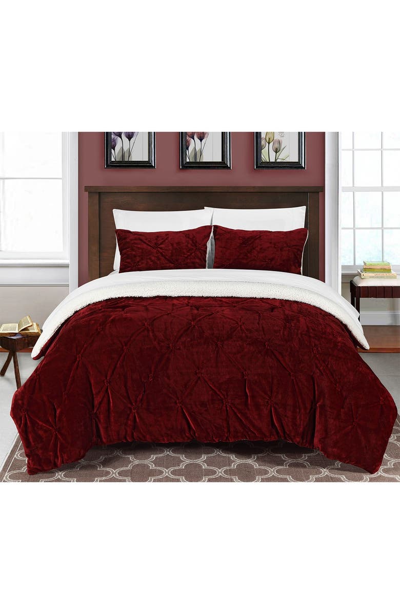 CHIC Queen Aurelia Pinch Pleate Faux Shearling Lined Comforter Set ...
