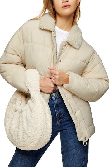 Topshop Chloe Faux Shearling Trim Puffer Jacket | Nordstromrack
