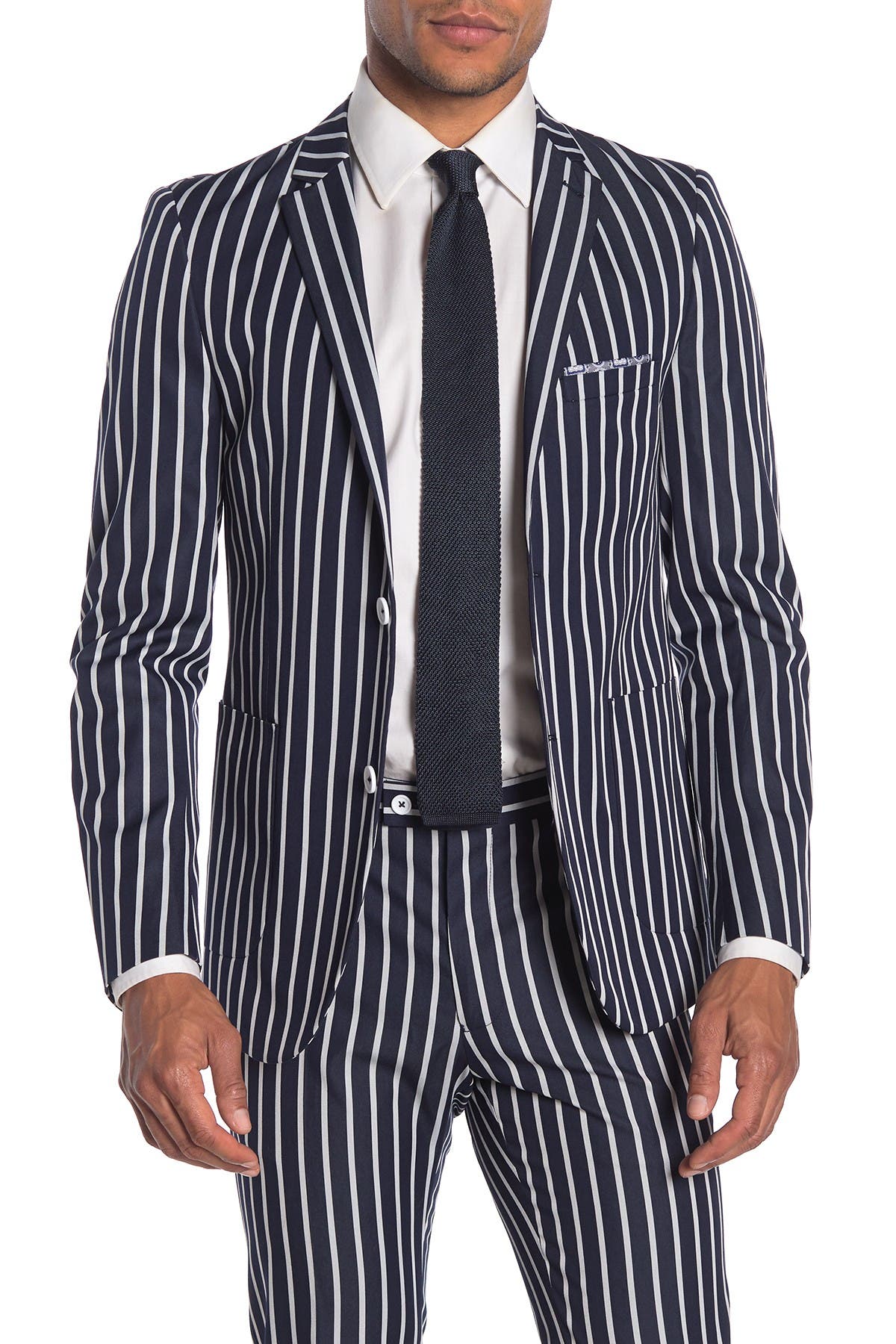 PAISLEY AND GRAY Navy Stripe Two Button Notch Lapel Skinny Fit Suit ...