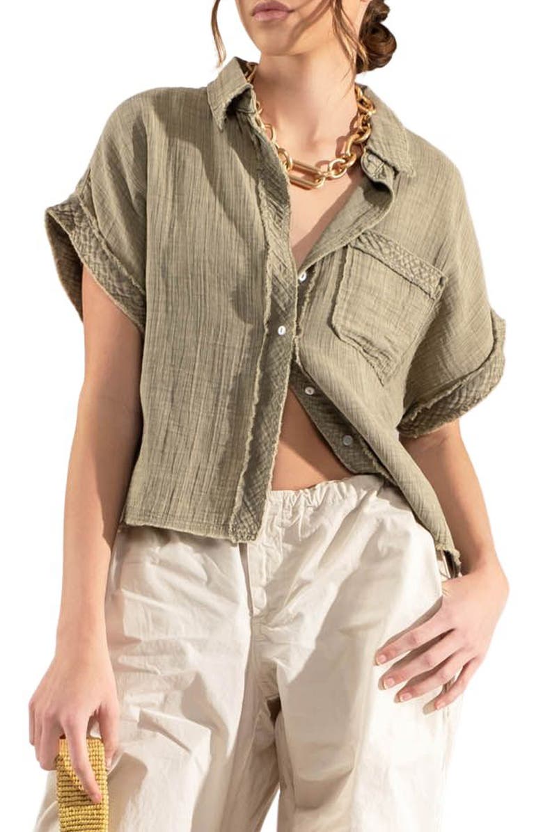 Blu Pepper Short Sleeve Cotton Button Front Top | Nordstromrack