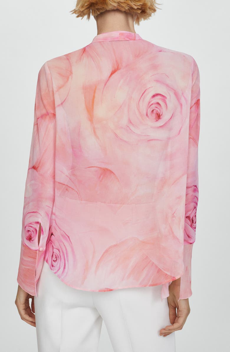 MANGO Floral Ruffle Tie Neck Button-Up Top | Nordstrom