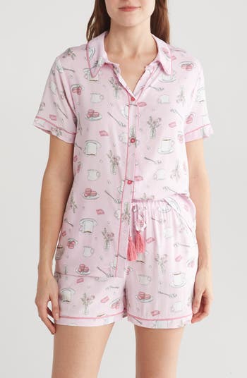 JACLYN Short Sleeve Button-Up Shirt & Shorts Pajamas | Nordstromrack