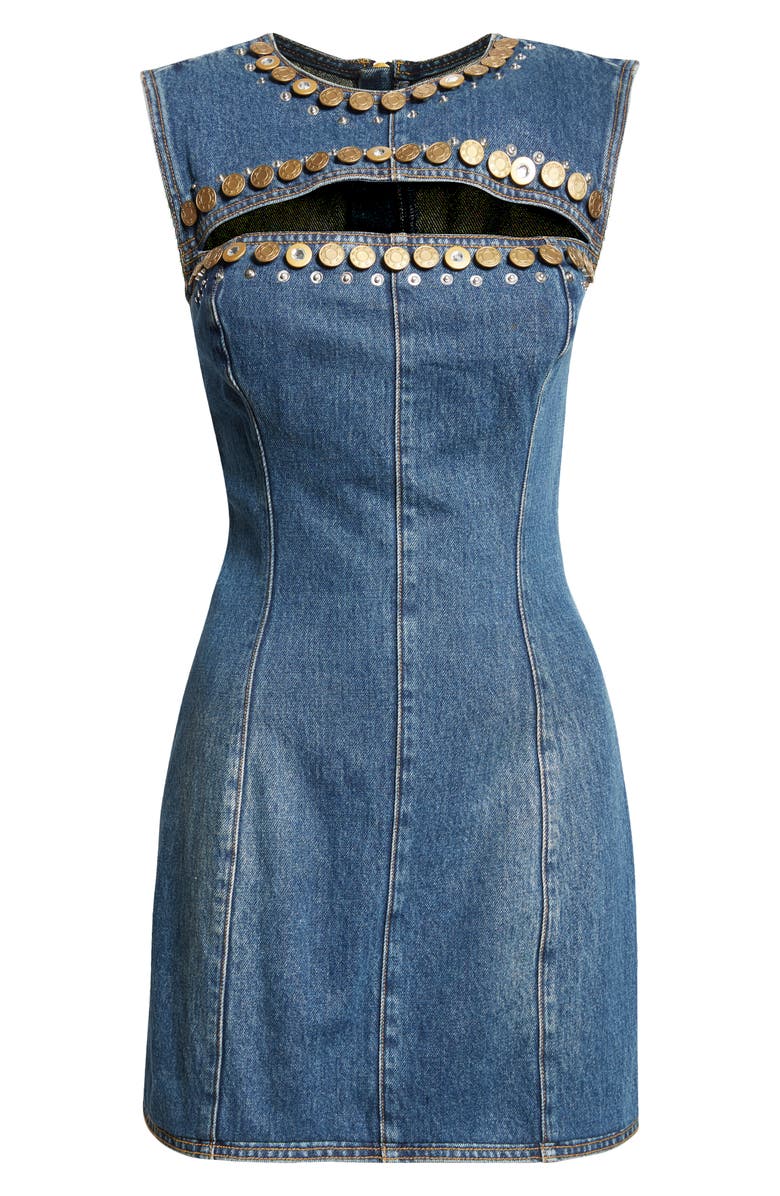 Area Crystal Button Studded Cutout Denim Minidress | Nordstromrack