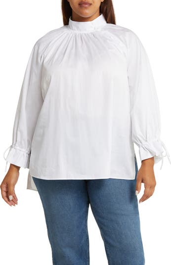 HARSHMAN Bianca Band Collar Cotton Poplin Blouse | Nordstrom