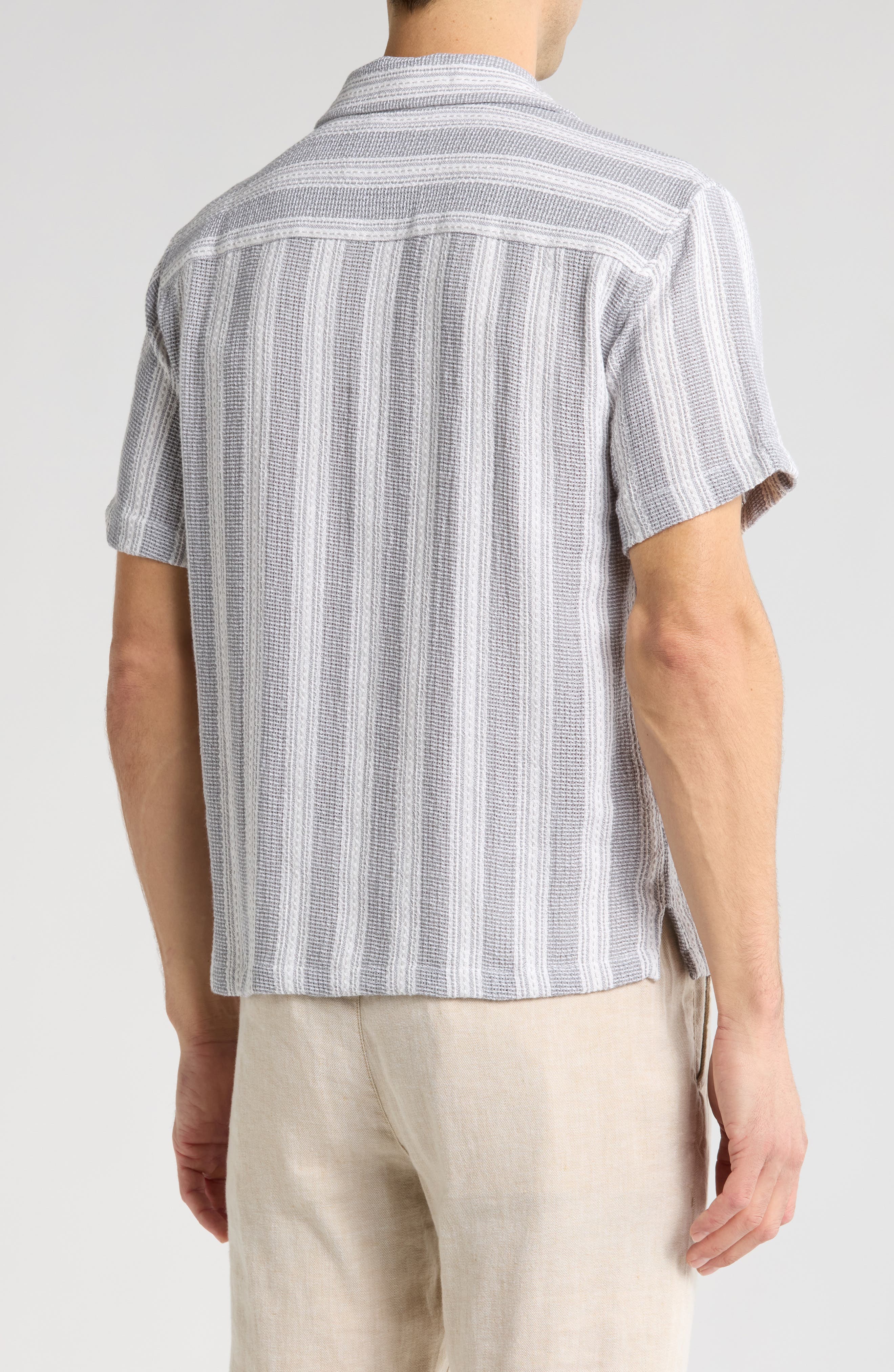 DENIM AND FLOWER Stripe Textured Camp Shirt | Nordstromrack